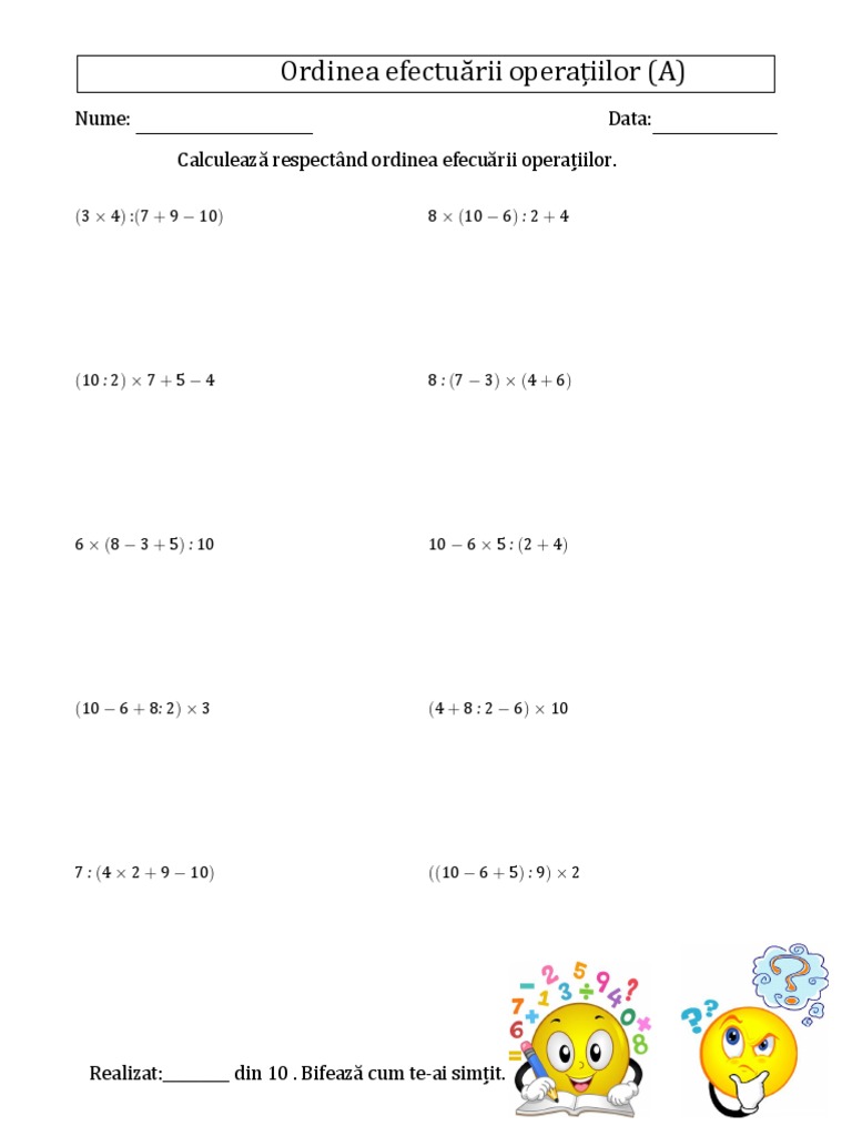 Ordinea Efectuarii Operatiilor Clasa 2 PDF | PDF