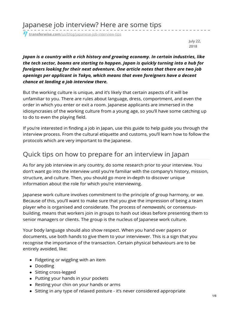 Japanese Job Interview Here Are Some Tips PDF | PDF | Job Interview | Question