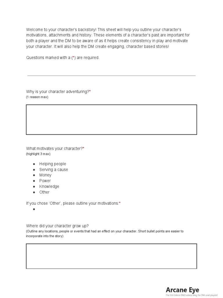 Character Backstory Outline Template | PDF