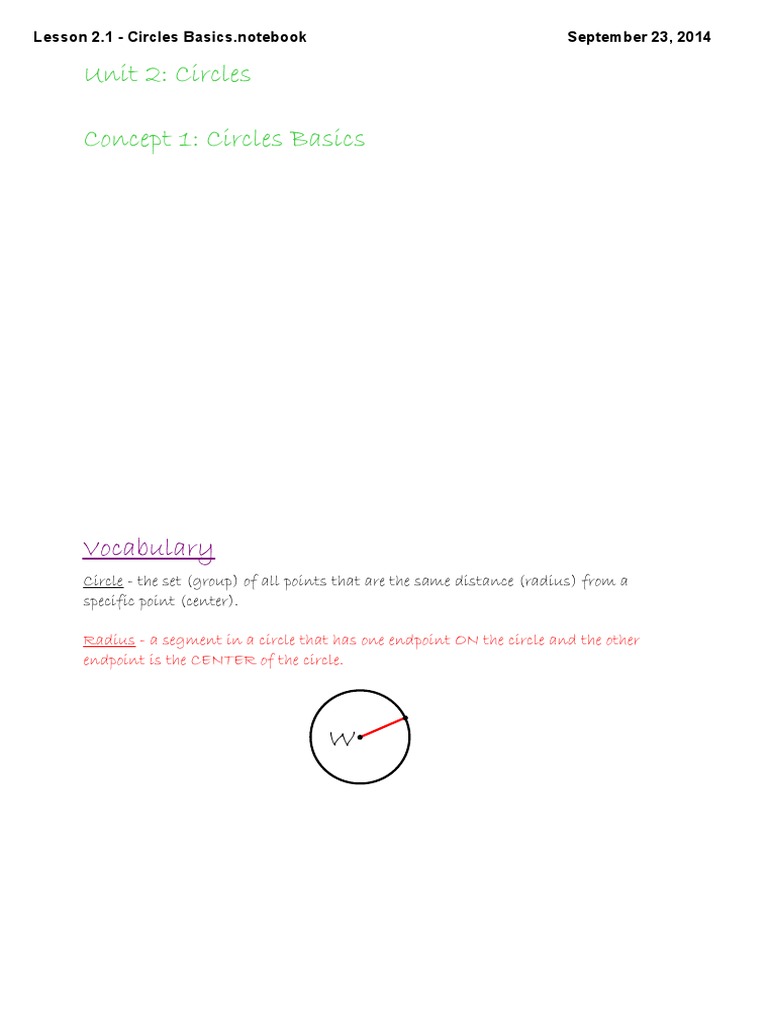 Unit 2: Circles Concept 1: Circles Basics: Vocabulary | PDF | Circle ...