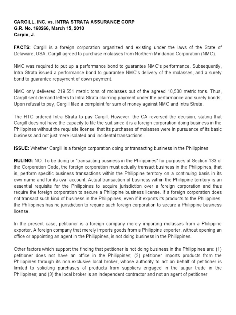 Cargill vs. Intra Strata | PDF | Foreign Corporation | Corporations