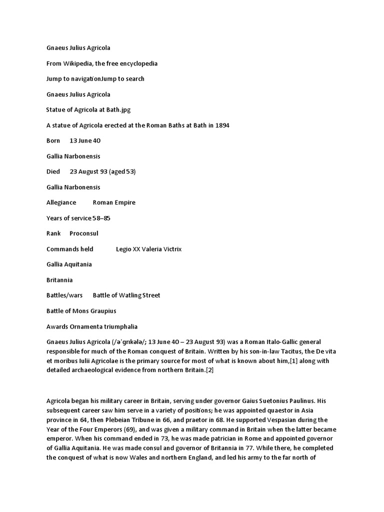 Gnaeus Julius Agricola | PDF | Ancient Roman Government | Ancient Roman ...
