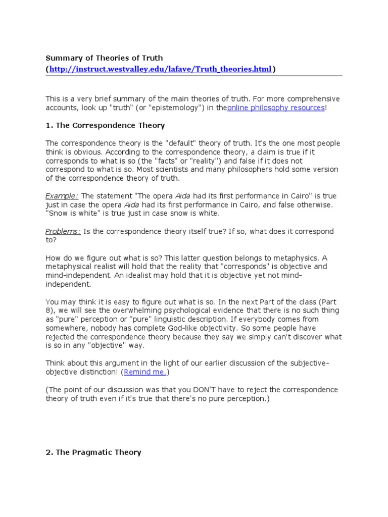 Truth Theories for Philosophy Students | PDF | Correspondence Theory Of ...