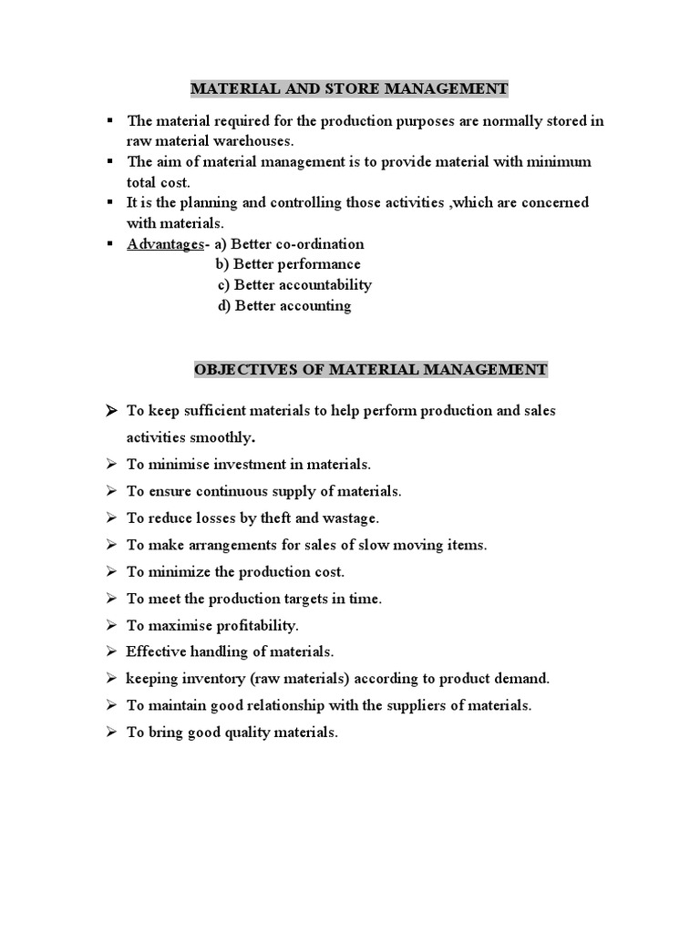 Material and Store Management | PDF | Inventory | Economies