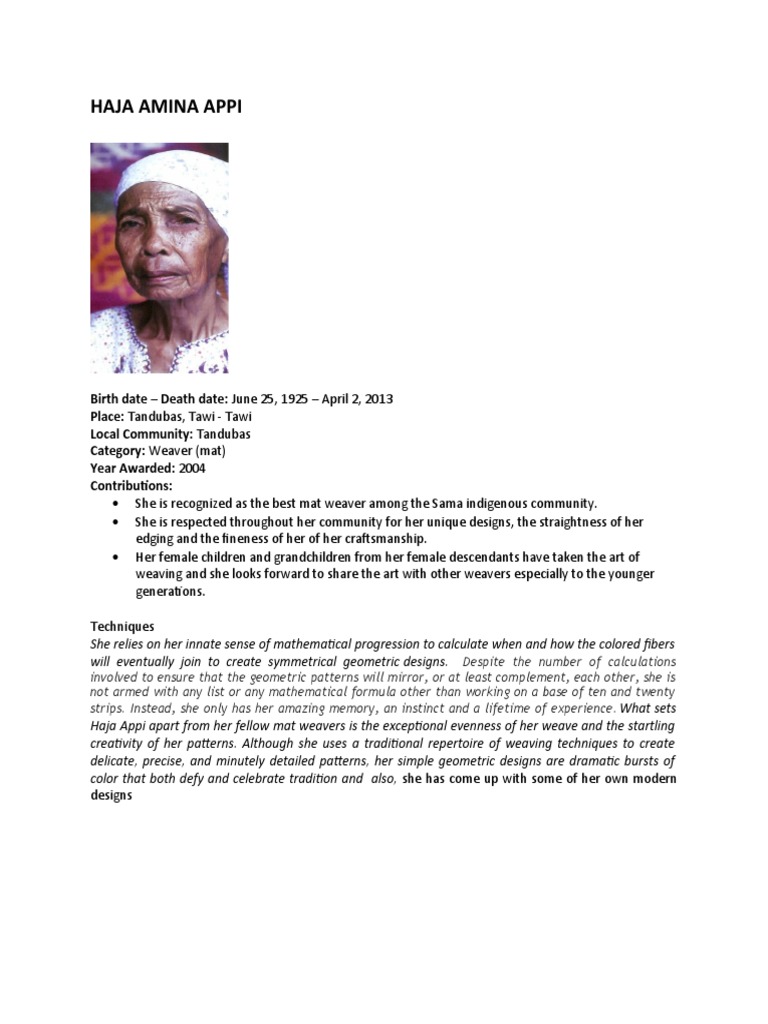 Haja Amina Appi | PDF | Basket Weaving | Weaving