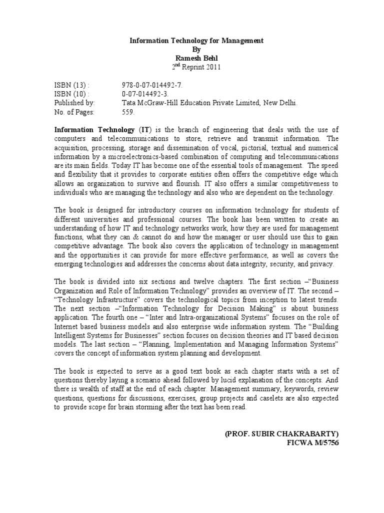 Information Technology For Management by Ramesh Behl | PDF ...