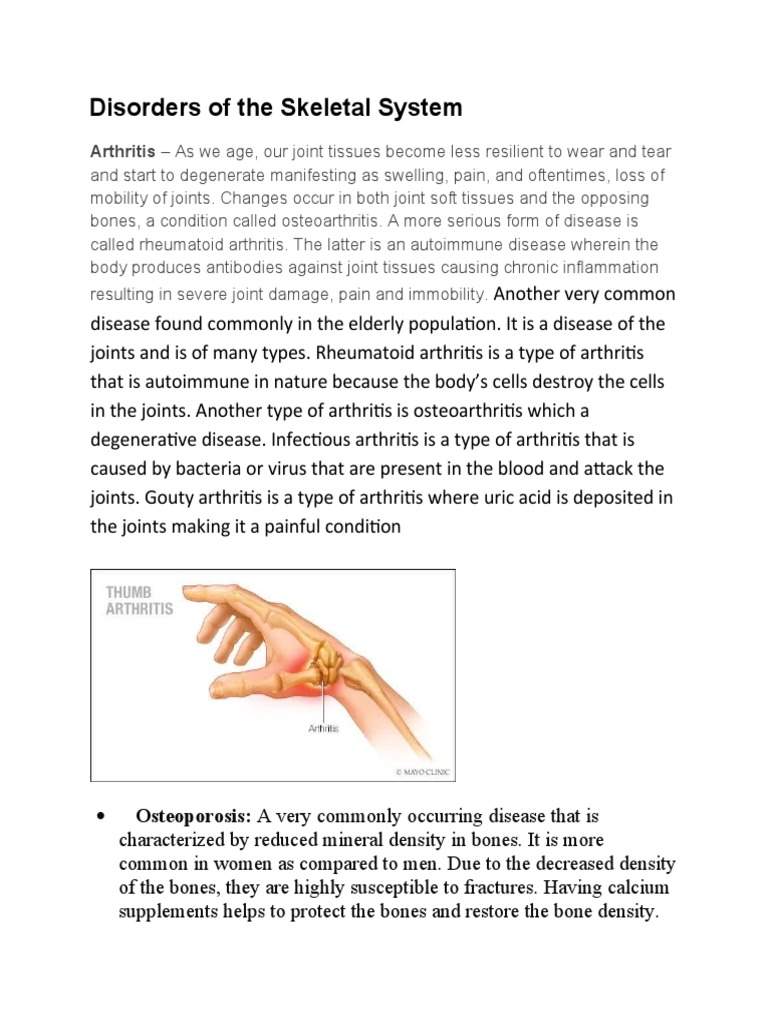 Common Skeletal System Disorders Explained | PDF | Arthritis | Joint