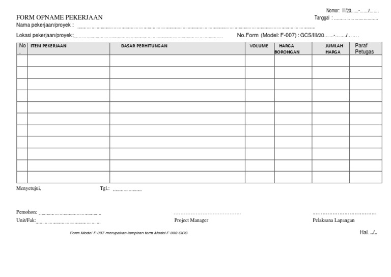 Form OPNAME PEKERJAAN PDF | PDF