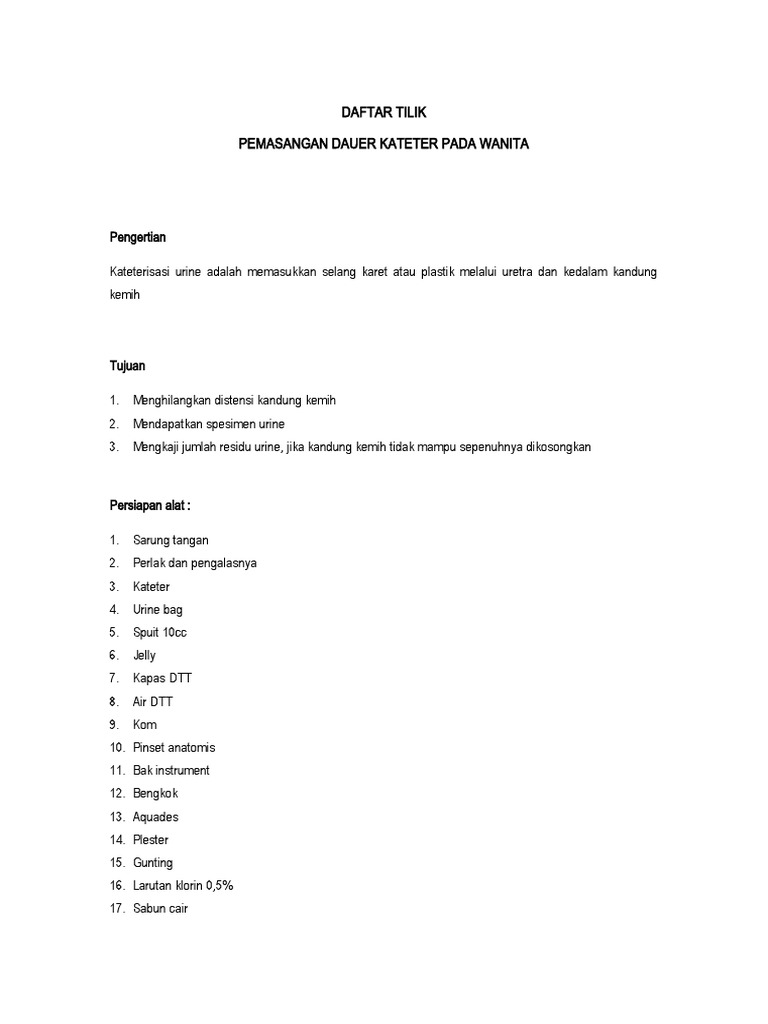 Daftar Tilik Kateter Wanita | PDF