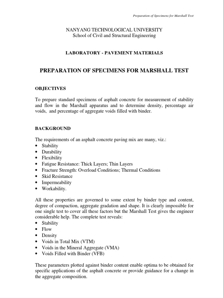 Marshall Test Specimen Preparation Guide | PDF | Road Surface | Concrete