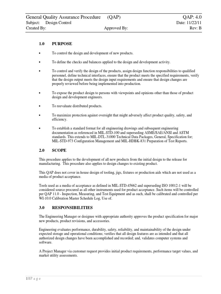 QAP 4.0 - Design Control - Rev B (G) PDF | PDF | Pipe (Fluid Conveyance ...