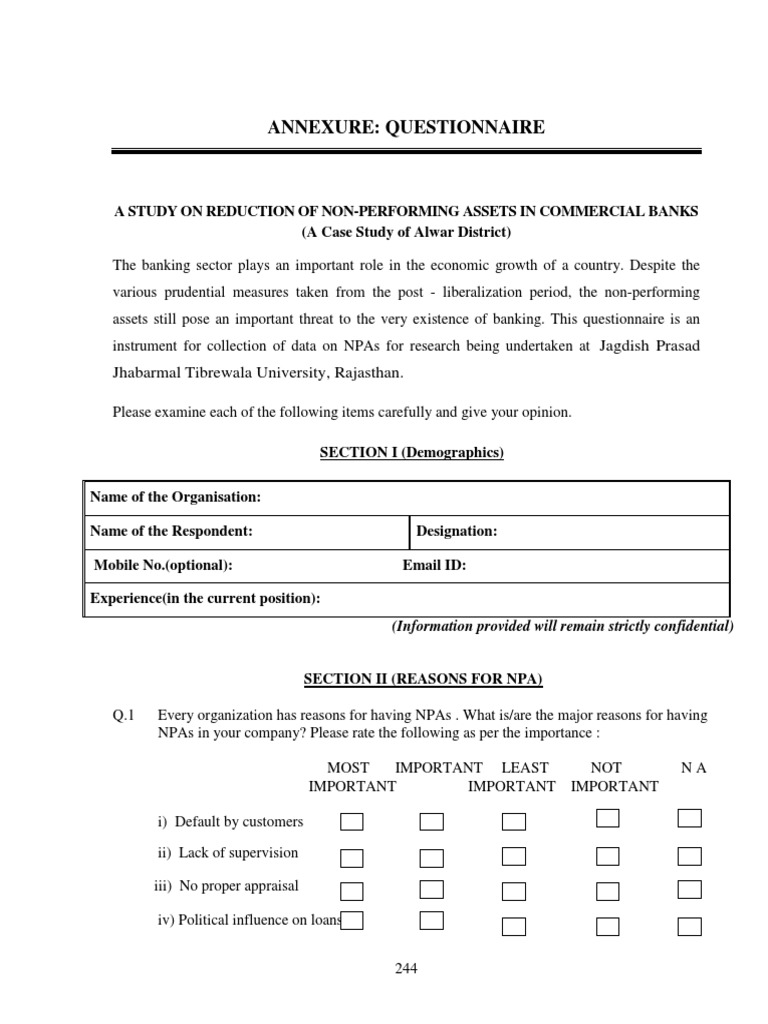 Annexure: Questionnaire: (Information Provided Will Remain Strictly ...