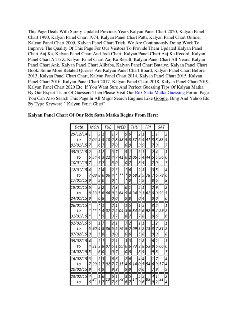 Kalyan Panel Chart 2014 To 2020 | PDF | Search Engine Optimization ...