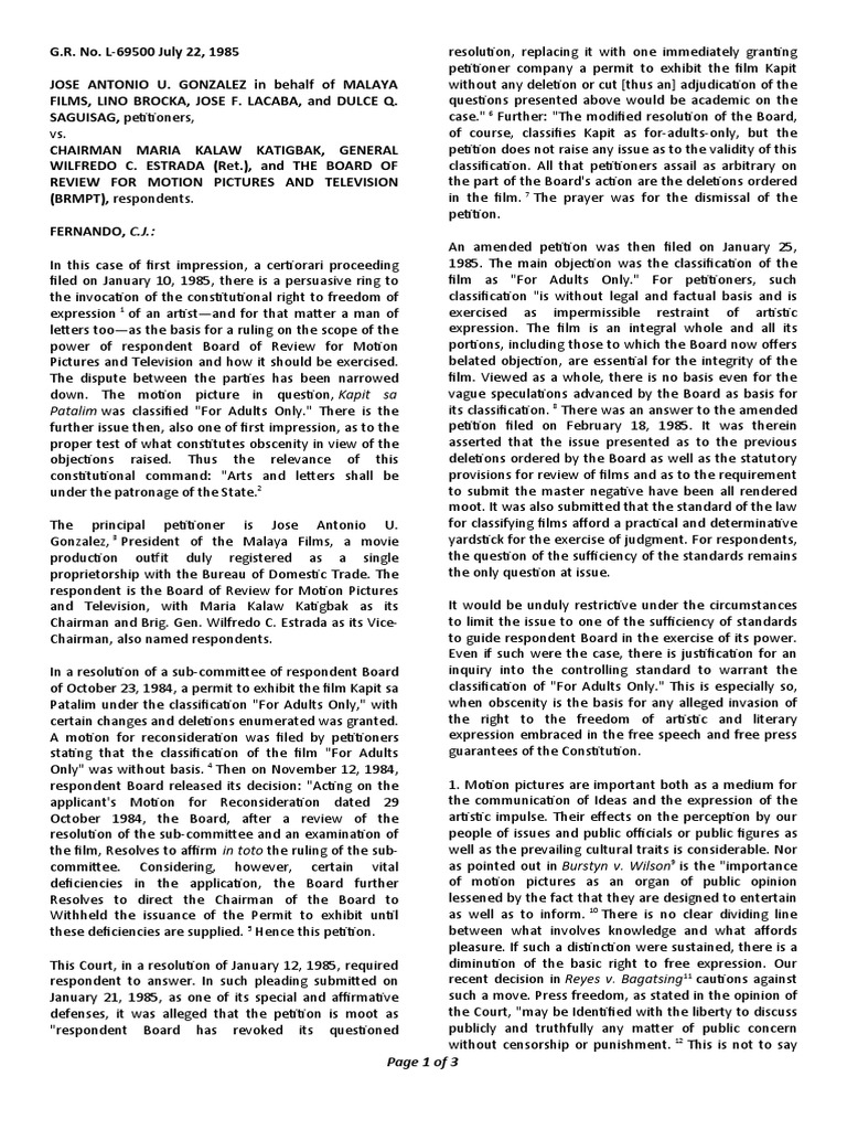 Patalim Was Classified "For Adults Only." There Is The | PDF ...