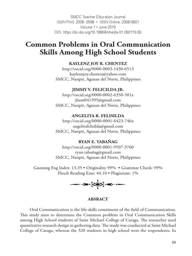 Common Problems in Oral Communication Skills Among High School Students ...