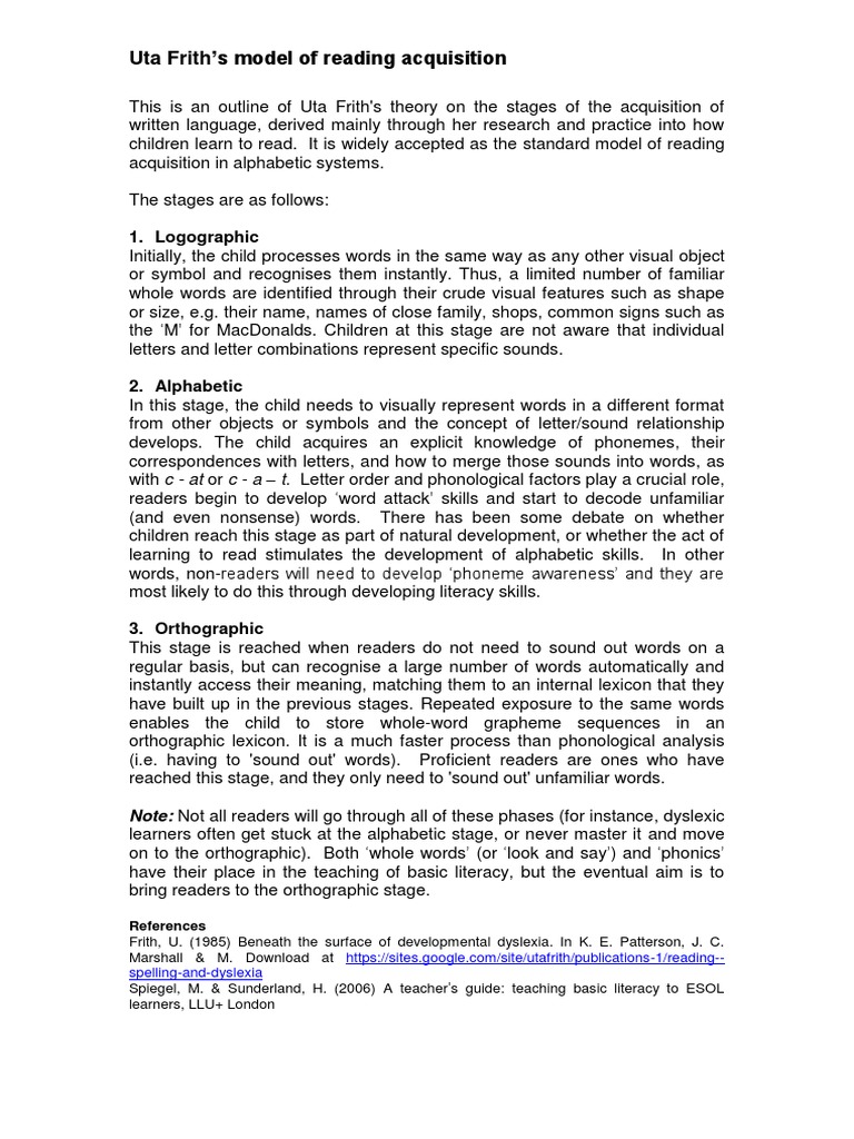 Frith's Model of Reading Acquisition | PDF | Language Acquisition ...