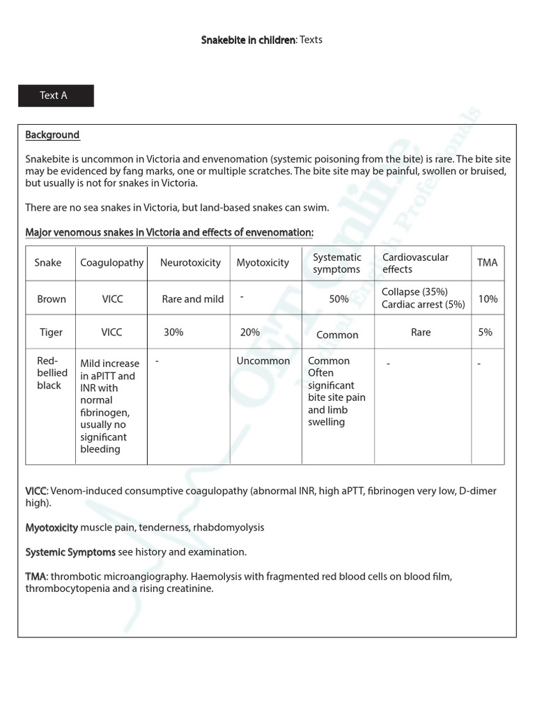 Snakebite Text Booklet | PDF | Medical Specialties | Diseases And Disorders