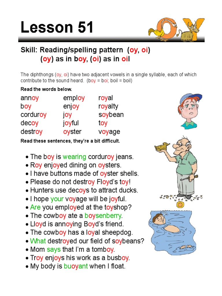 Lesson 51 Variant Vowel Pattern (Oy, Oi) | PDF | Linguistics | Languages