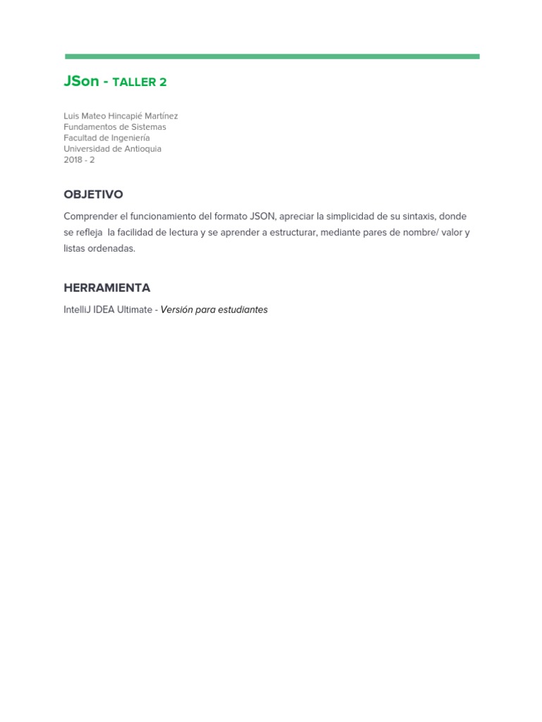 JSon Taller 2 | PDF | Json | Lenguaje de programación