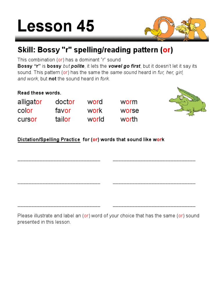 Bossy 'r' Spelling/Reading Pattern: Words Like 'Work' | PDF