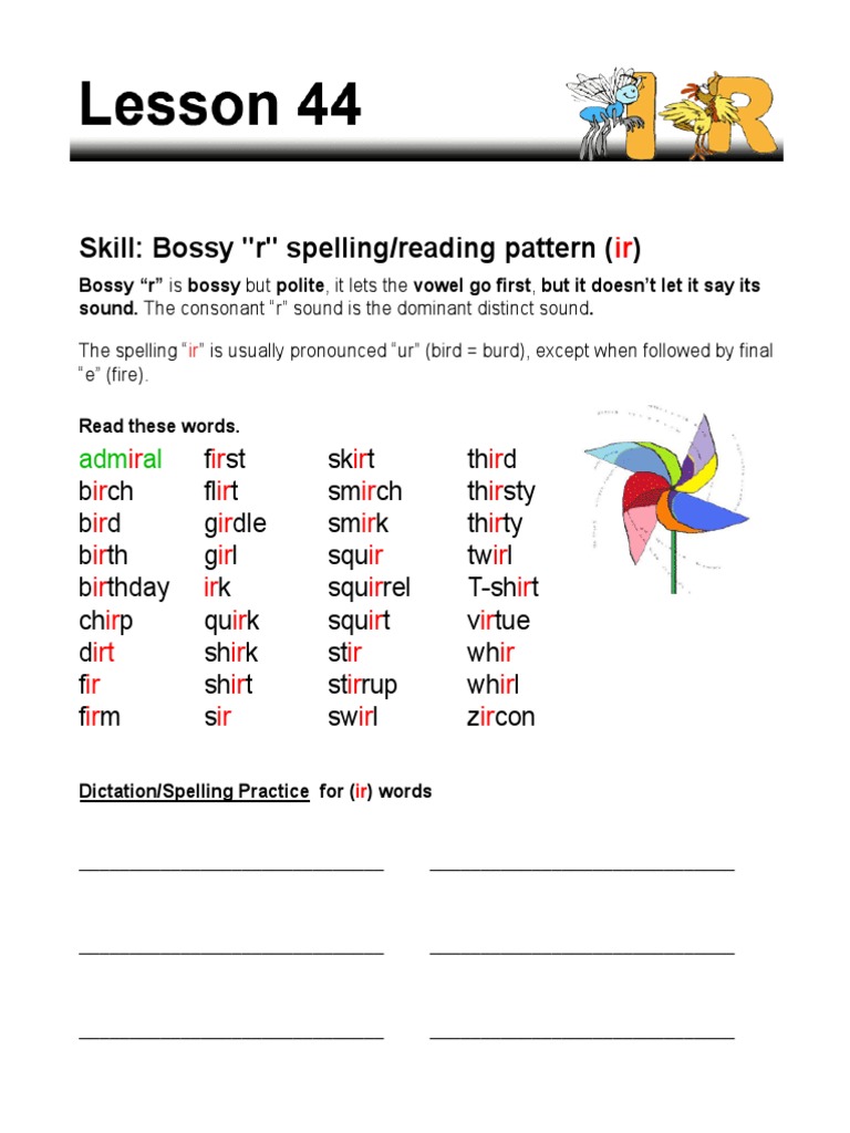 Bossy R Spelling: Ir Sound Practice | PDF