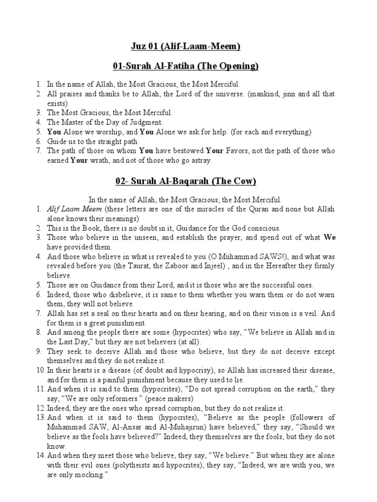 Al Qur'an English Meaning-Juz Wise-Juz 01 | PDF | Prophets And ...