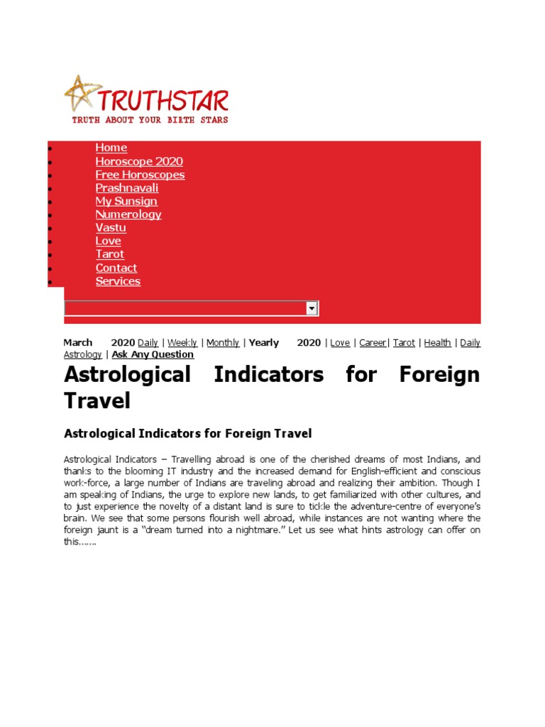 Astrological Indicators For Foreign Travel | PDF | Planets In Astrology | Horoscope