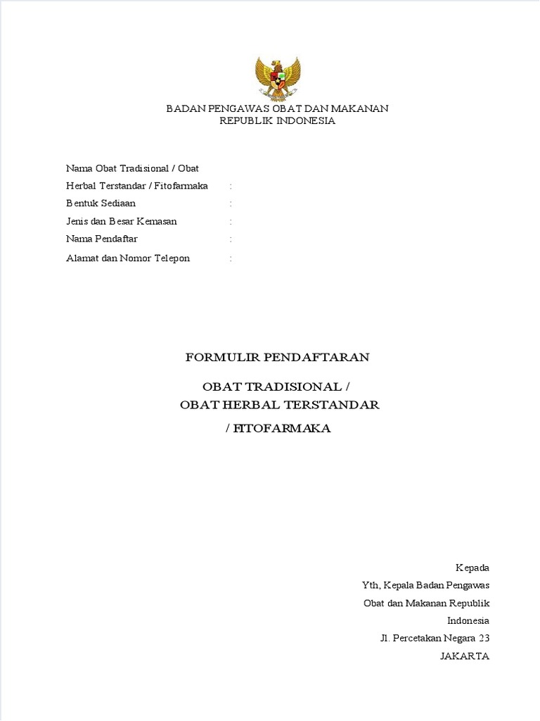 Formulir Pendaftaran Obat Tradisional BPOM | PDF