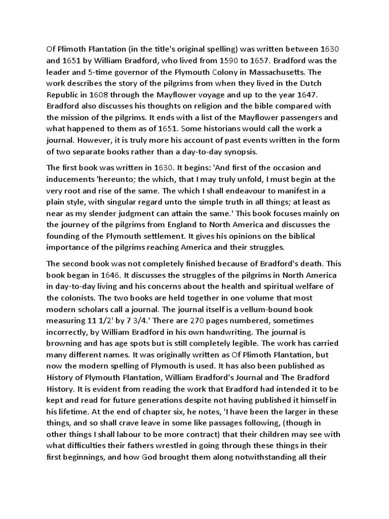 William Bradford of Plymouth Plantation | PDF | Plymouth Colony