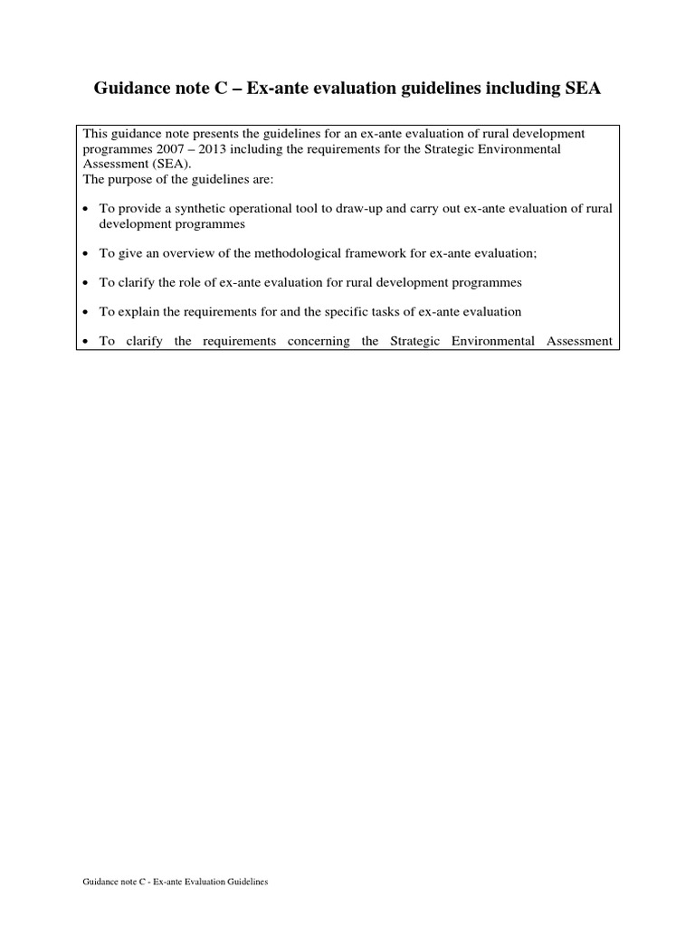 Ex-Ante Evaluation Guidelines for Rural Development | PDF ...