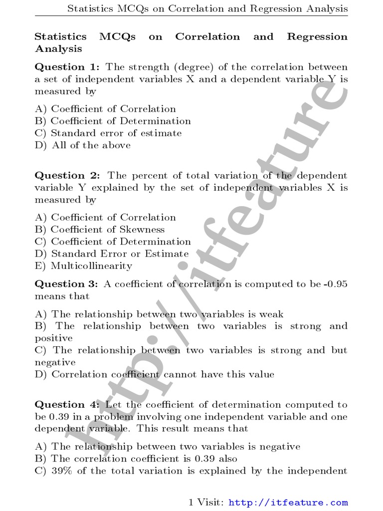Stats MCQs: Correlation & Regression | PDF | Regression Analysis | Errors And Residuals