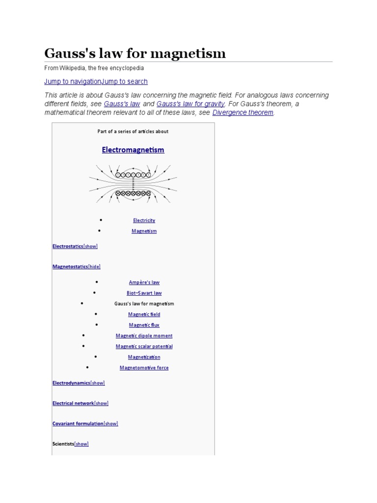 Gauss's Law For Magnetism: Electromagnetism | PDF | Magnetic Field ...