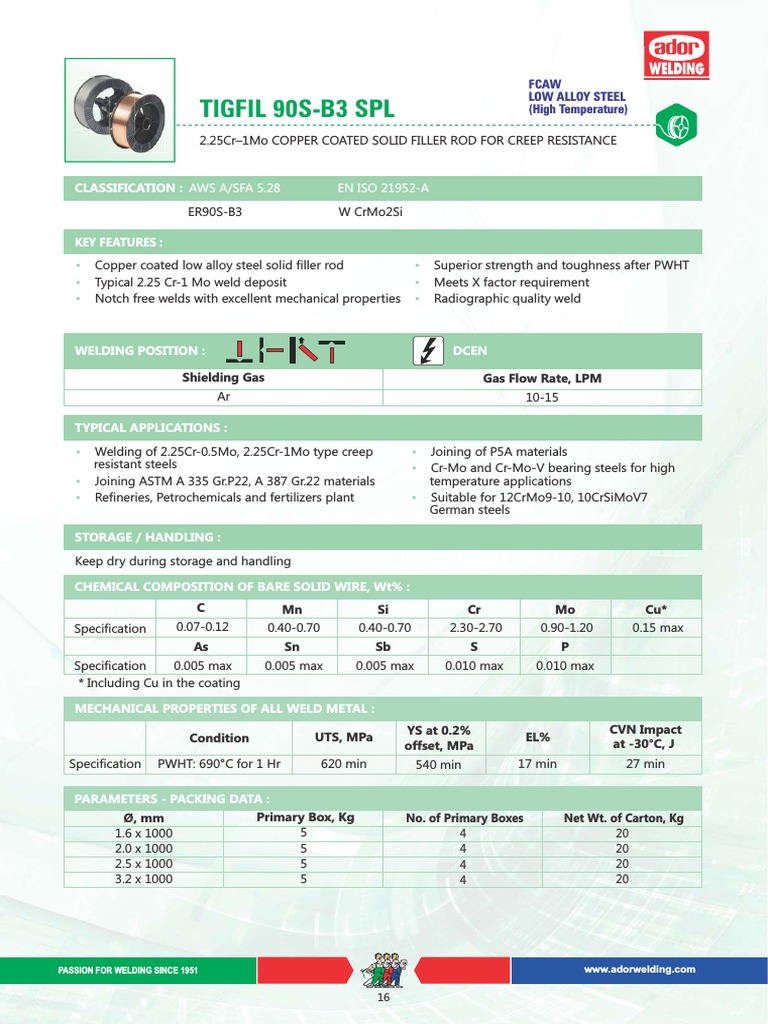 Tigfil 90S-B3 SPL: Classification: Aws A/Sfa 5.28 | PDF | Welding ...