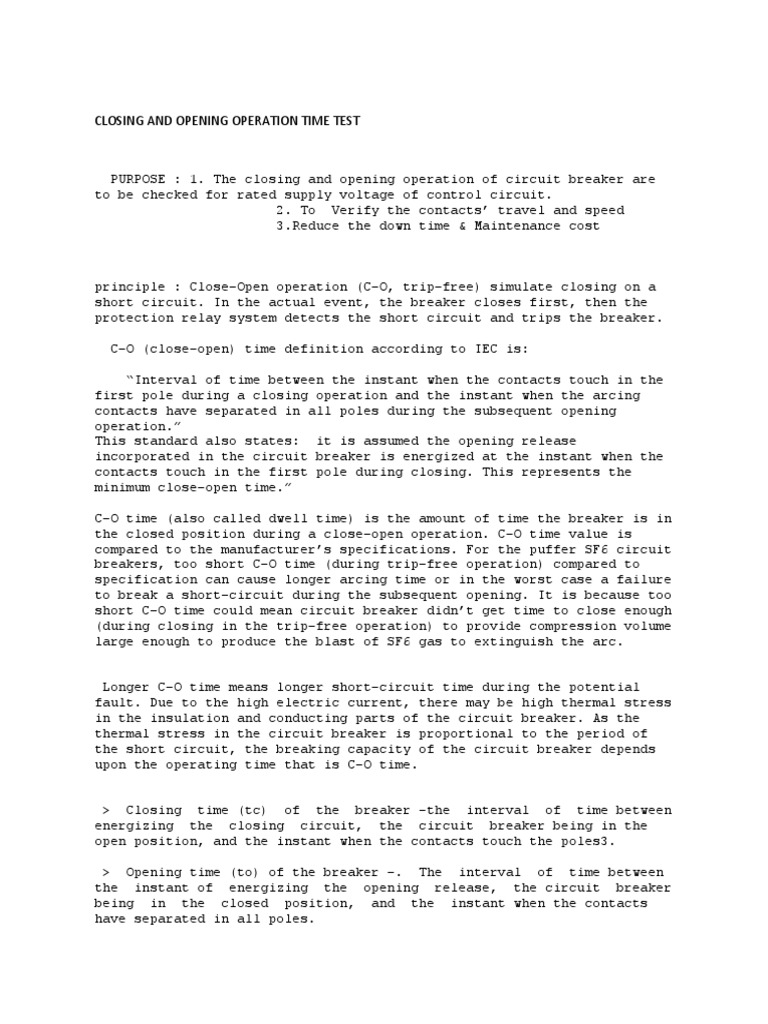 Circuit Breaker Opening and Closing Operation Time Test | PDF ...