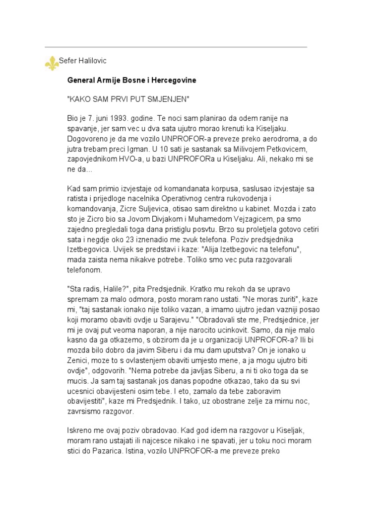 Sefer Halilovic Memoari | PDF