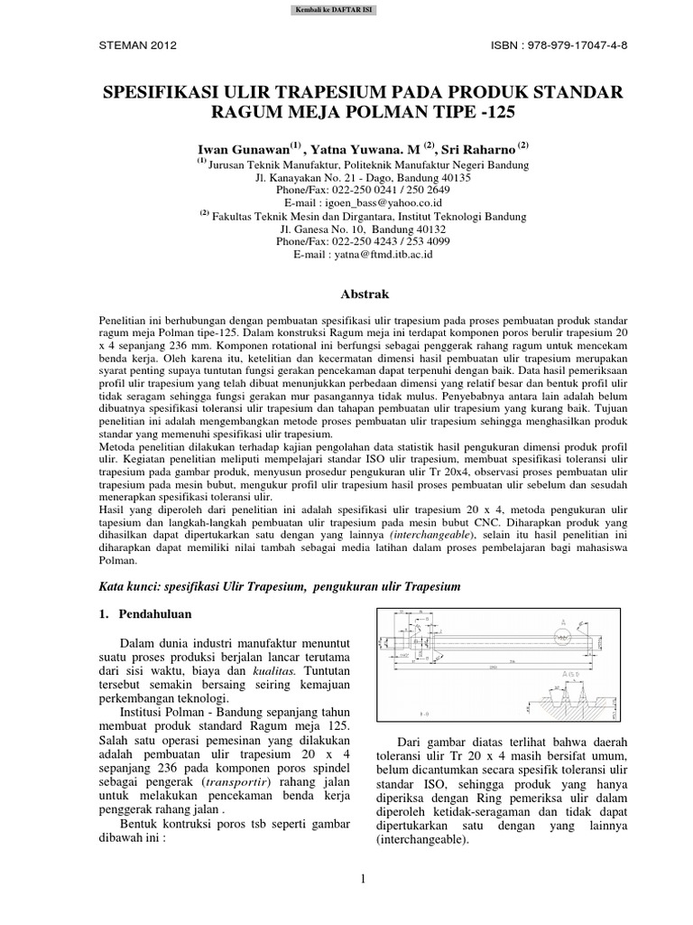 Iwan Gunawan - Spesifikasi Ulir Trapesium Pada Proses Pembuatan Produk Standar | PDF