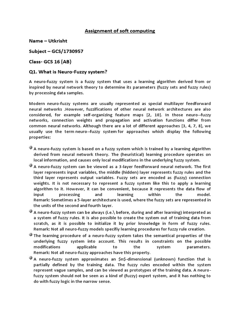 Assignment 4 of Soft Computing PDF | Download Free PDF | Fuzzy Logic | Artificial Neural Network
