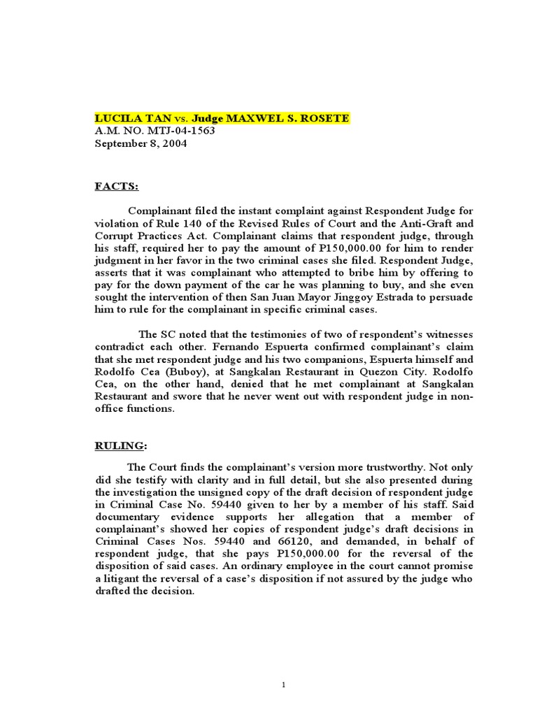 Lucila Tan vs. Judge Maxwel S. Rosete | PDF