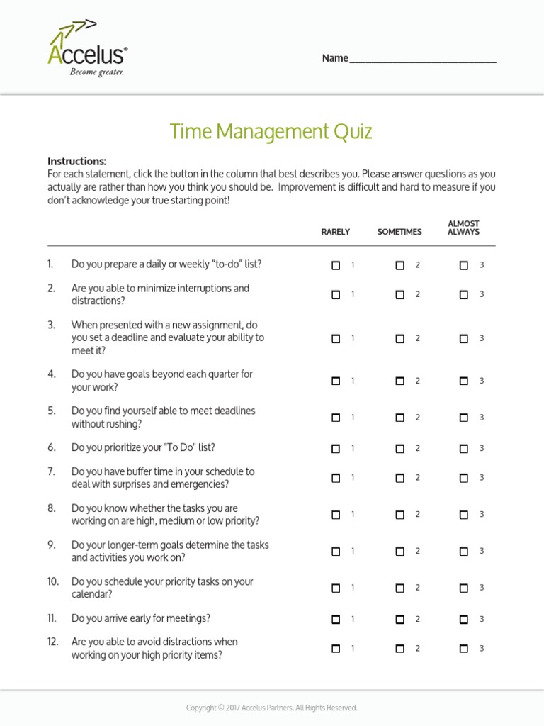 Time Management Quiz: Instructions | PDF | Time Management ...