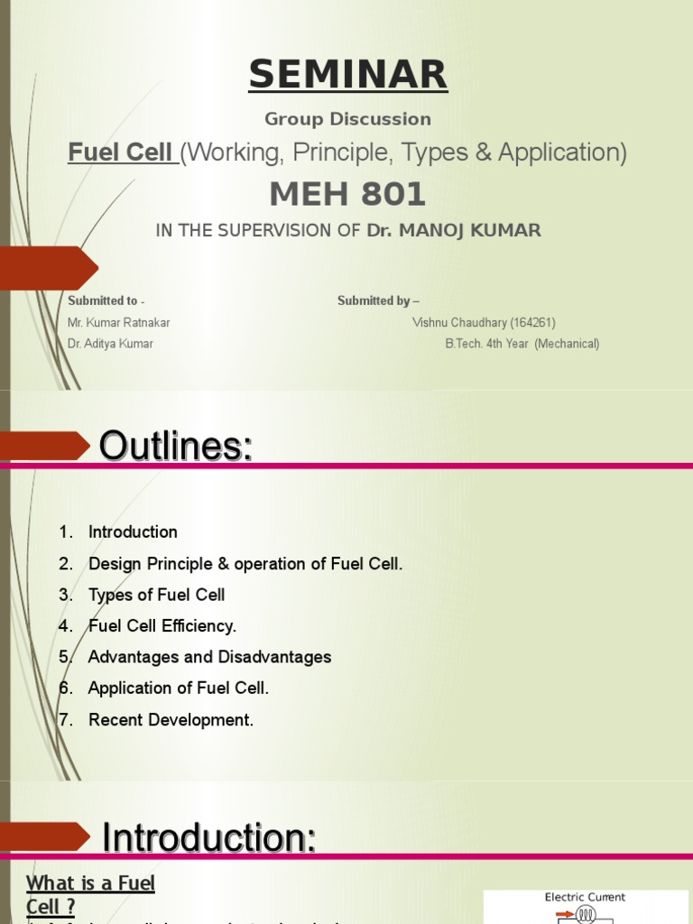 Seminar Fuel Cell Working Principle Types Application Pdf