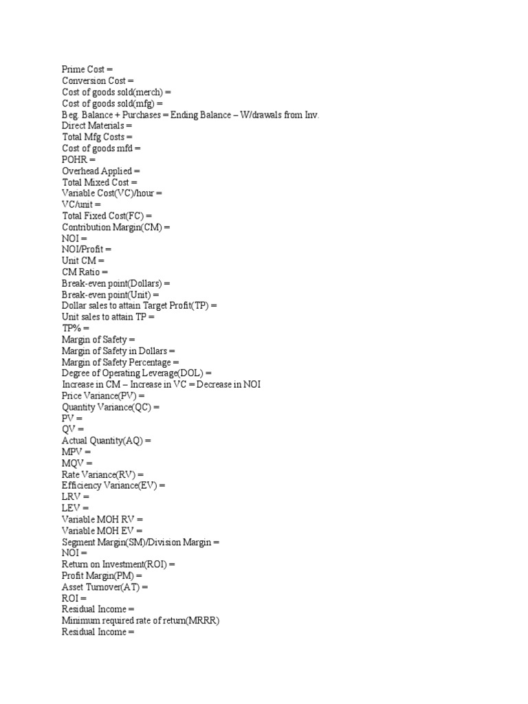 Acctba3 Formula | PDF