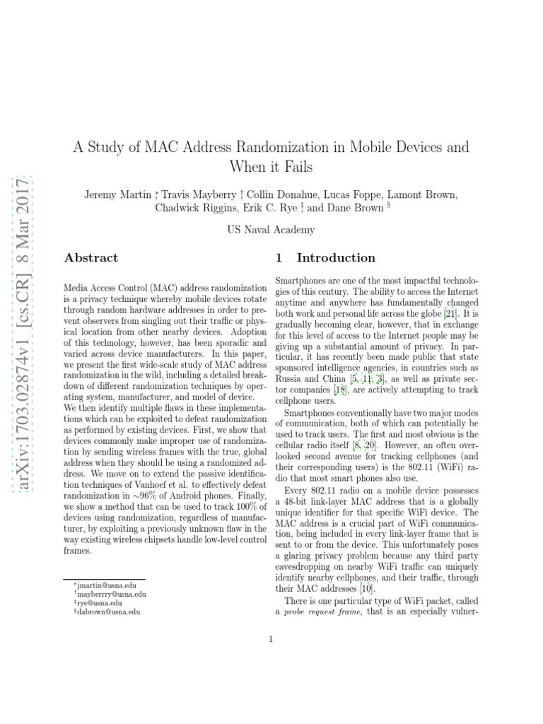 A Study of MAC Address Randomization in Mobile Dev PDF | PDF | Wi Fi ...