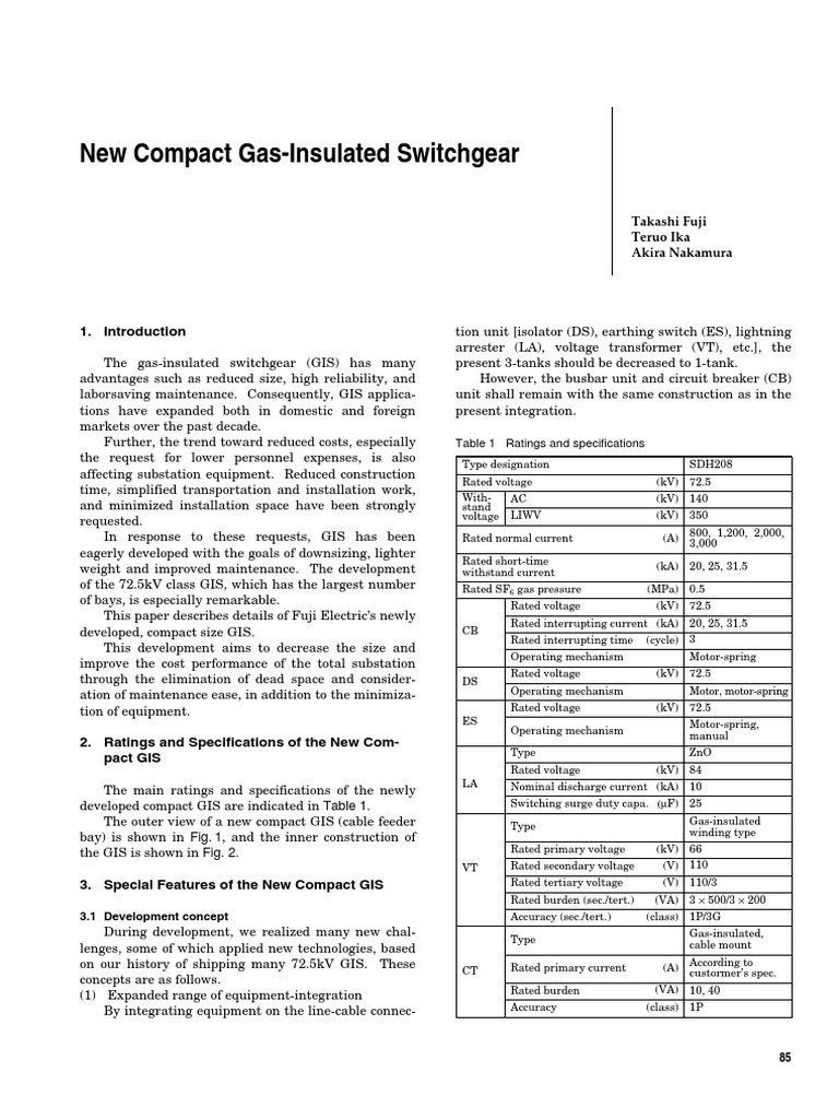 New Compact Gas-Insulated Switchgear: Table 1 Ratings and ...