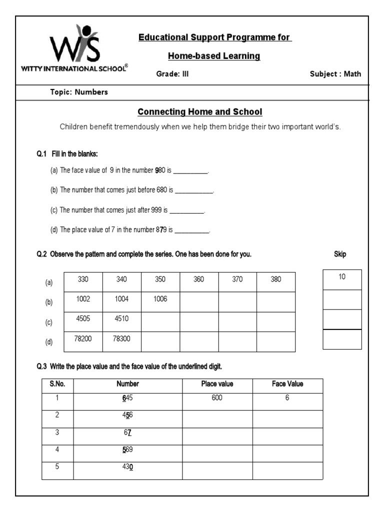 Grade 3 Math - Worksheet 1 | PDF | Cognition | Teaching Mathematics