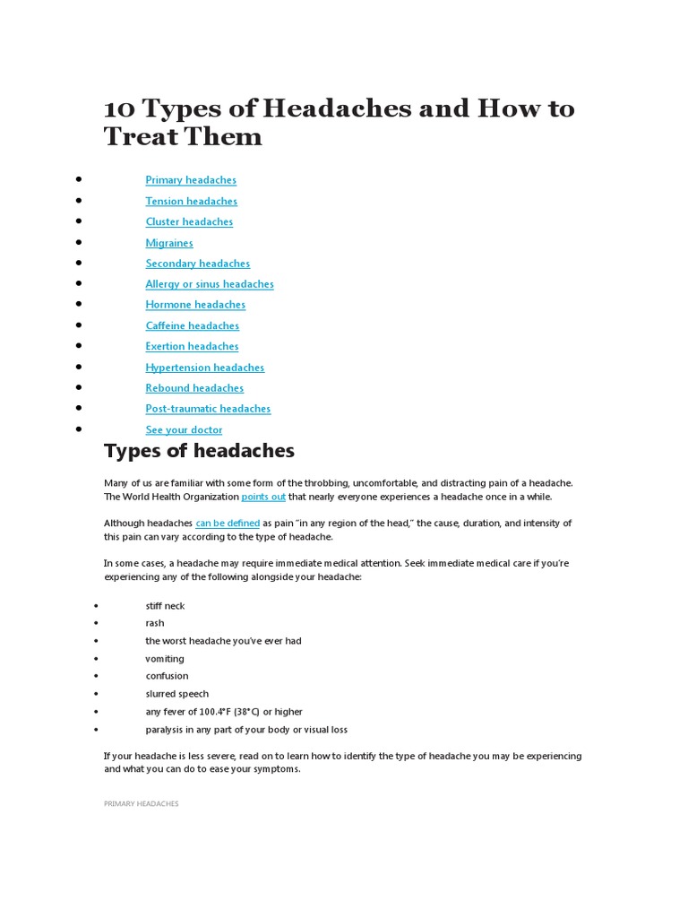 10 Types of Headaches and How To Treat Them | PDF | Headache | Migraine