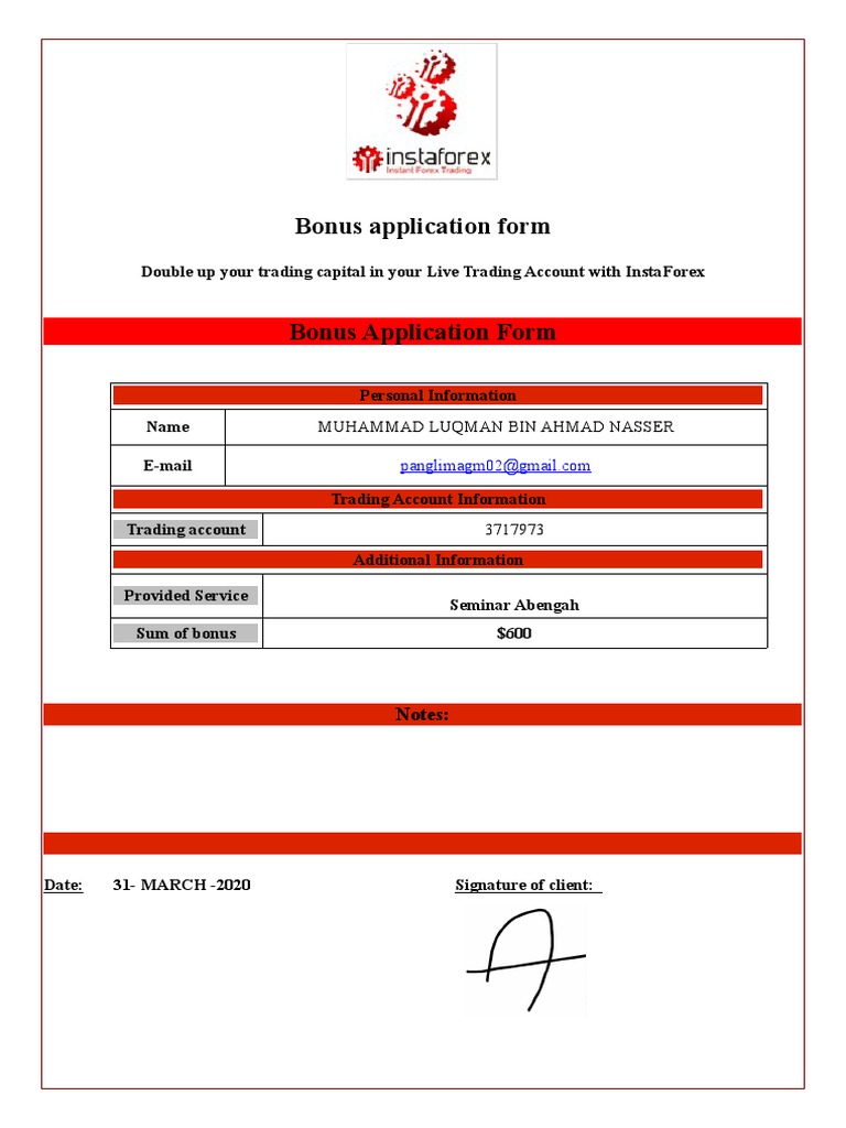 Bonus Application Form: Muhammad Luqman Bin Ahmad Nasser | PDF