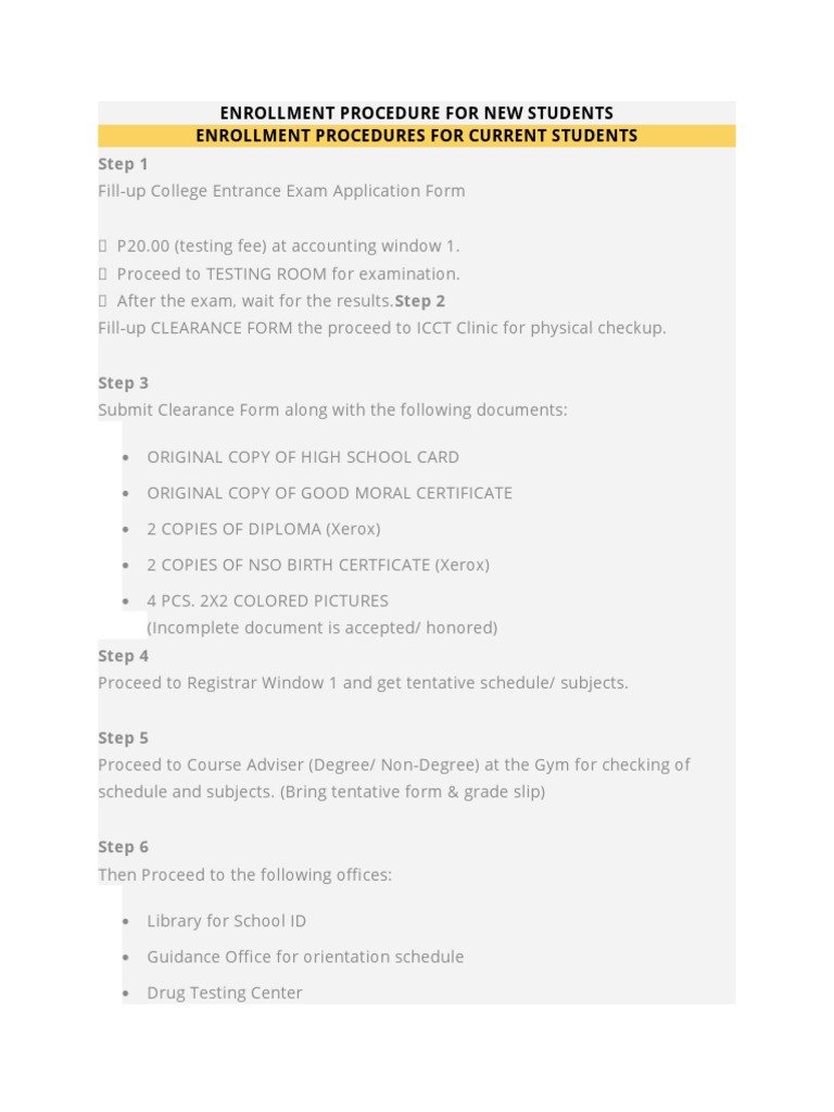Enrollment Procedure For New Students | PDF | Schools | Bachelor's Degree