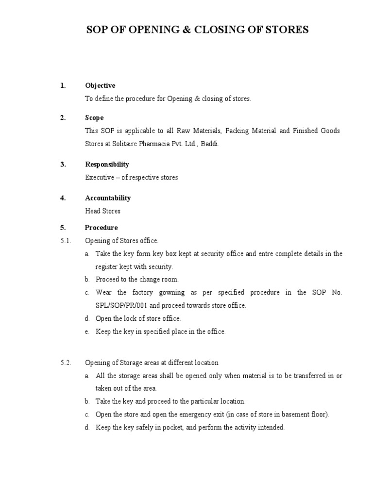 Store Opening and Closing SOP | PDF