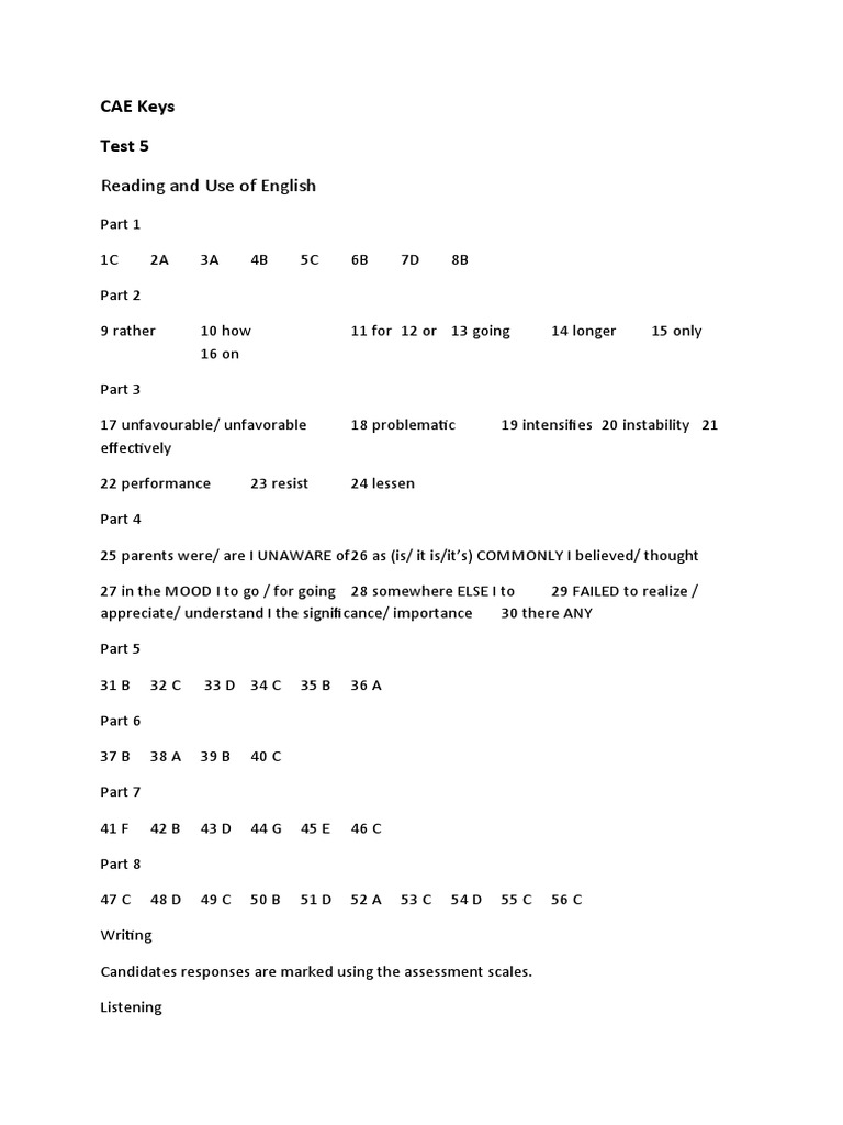 Reading and Use of English: CAE Keys Test 5 | PDF