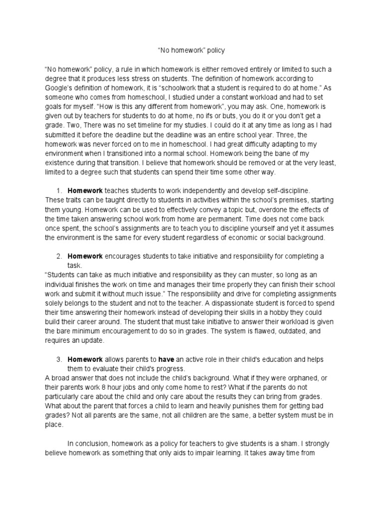 "No Homework" Policy | PDF | Homework | Pedagogy